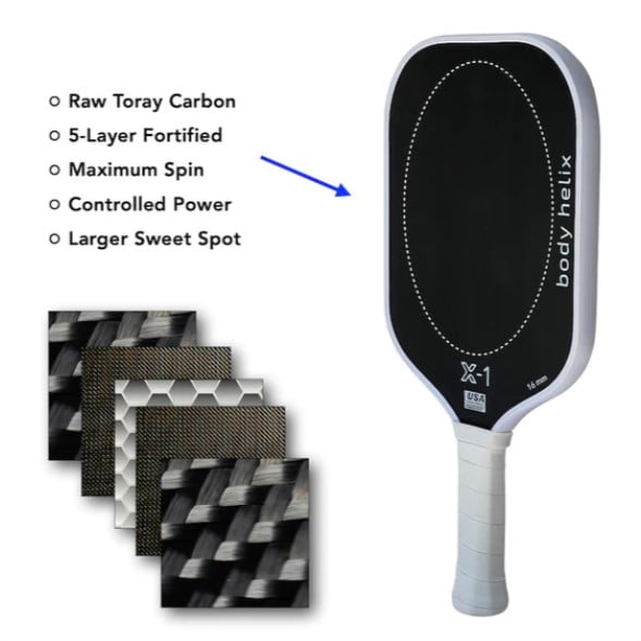 X-1 Pickleball Paddle | T700 Carbon Fiber Elongated | Body Helix ...
